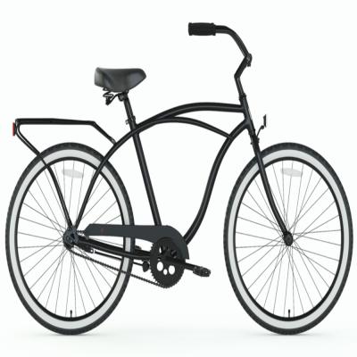 Cina 26 Steel Matte Black Monoposto a velocità singola per uomini Brake Beach Cruiser Bike con portabagagli posteriore in vendita
