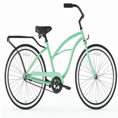 Cina 26 Steel Matte Black Monoposto a velocità singola per uomini Brake Beach Cruiser Bike con portabagagli posteriore in vendita