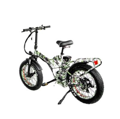 중국 48V*21AH 20인치 풀 서스펜션 카모플라지 색상 1000W 접는 지방 타이어 후방 랙과 전기 자전거 판매용