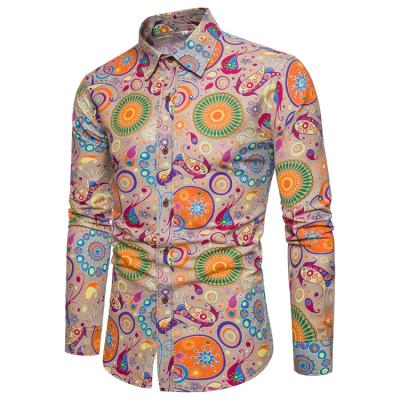 China 2020 Wholesale African Polyester Cotton Men's Clothing Long Sleeve Oversized Shirt Printed Casual T-shirts factory