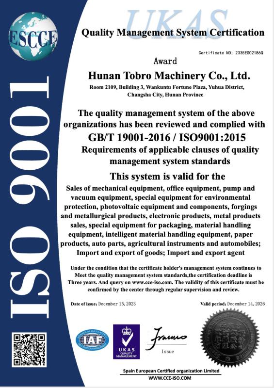 ISO - HUNAN TOBRO MACHINE CO.,LTD.