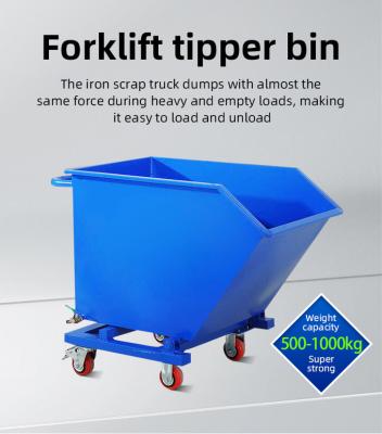 China 1.5 Cubic Yard Self Dumping Hopper Steel Tipping Forklift Skip Bin Industrial Dumpster for sale