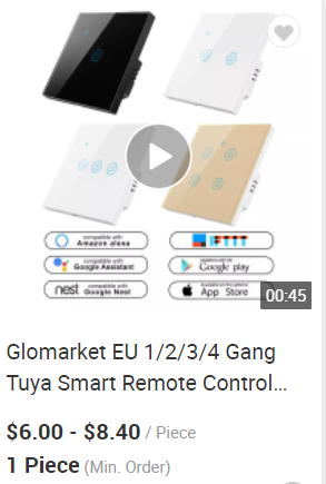 Glomarket Smart Home 8 Gang Wall Switch US Standard Tuya Voice APP Remote Control Wireless Wall Touch Light Switch