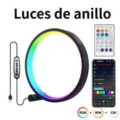 China Modern Smart RGB Ring Desk Lamp 3 Color Temperature Remote / Switch Control for sale