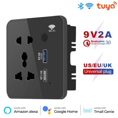 China Smart Power Home Tuya 13A Outlet Wifi Universal Wall Plug With USB Grass Panel for sale