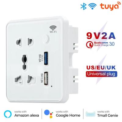 China Smart Power Home Tuya 13A Outlet Wifi Universal Wall Plug With USB Grass Panel for sale