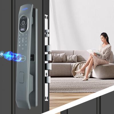 China Glomarket Tuya Wifi Door Lock Smart 3D Facial Finger Vein Recognition Built-in Screen with Cat's Eye Rechargeable Batter for sale