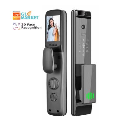 China Glomarket Tuya Digital Smart Lock Sistema biométrico totalmente automático Segurança Impressão digital 3D Reconhecimento facial Password Fechadura de porta à venda
