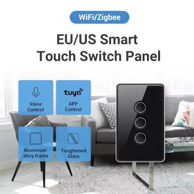 Cina Tuya US Wifi /Zigbee Tempered Glass Concave Button Touch Light Switch 1/2/3/4 Gang Wifi Switch a parete in vendita