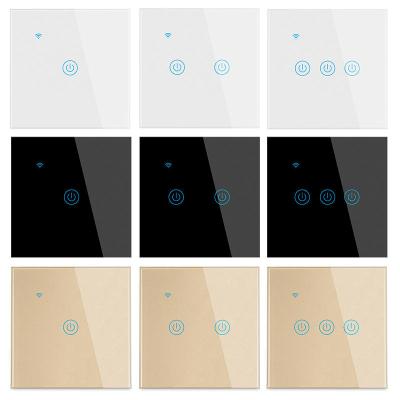 China Glomarket EU 1/2/3/4 Gang Tuya Smart Switch Light Alexa Voice Control Touch Glass Wall Wireless WiFi Electrical Switch for sale