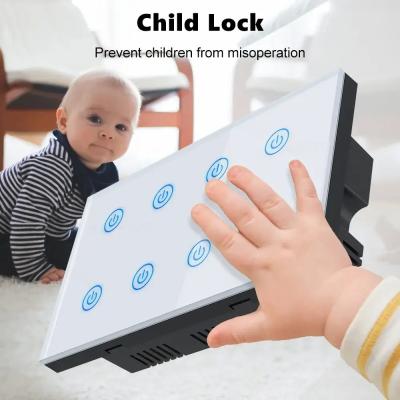China Glomarket Smart Home 8 Gang Wall Switch US Standard Tuya Voice APP Remote Control Wireless Wall Touch Light Switch for sale
