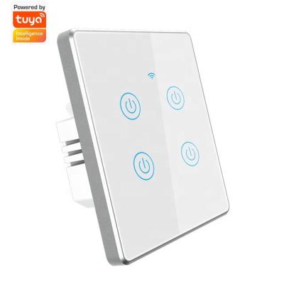 China EU/US Standard Metal Bezel 4 Gang Household Switch Remote Smart Wall Light Switch Timer&Voice Control Support for sale