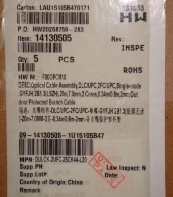 Cina Parti originali di cavi ottici Huawei, 14150505 DLC/UPC, 2FC/UPC, single mode, 20M. in vendita