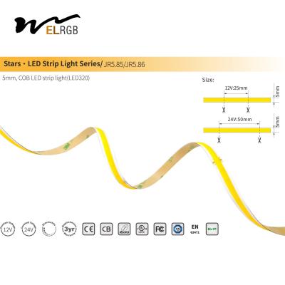 Cina 5mm 8mm COB Strip Light 5m Roll 5W/M LED Dimmable Light Strips in vendita