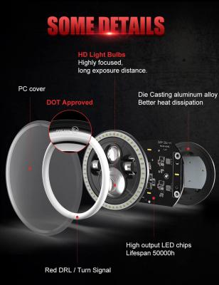 Cina 7 pollici faro a LED DOT Rondo faro con segnale di svolta Amber e Hell Red Halo in vendita