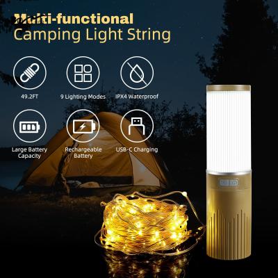 中国 150ライト プラスチックキャンプランプ 49.2FT ストリング 2 in 1 ホット ホワイト LED テントライト 販売のため