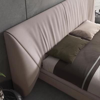 China Grey Genuine Leather King Size Bed SS Leg Solid Wood Frame Bed for sale