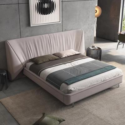 China Grey Genuine Leather King Size Bed SS Leg Solid Wood Frame Bed for sale