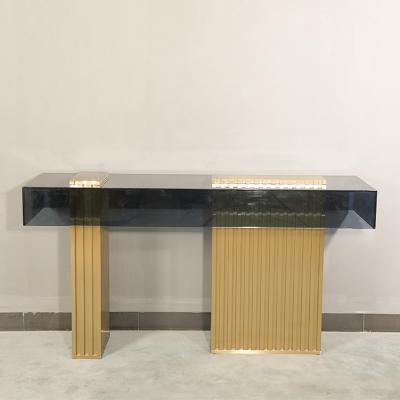 Cina Salotto Console in acciaio inossidabile Tavolo da parete Tavolo con gambe metalliche in acrilico grigio oro spazzolato in vendita