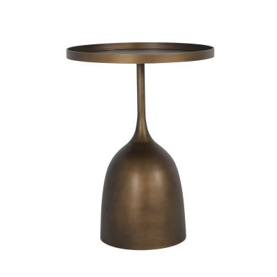 China Wohnzimmer Runder kleiner Endtisch aus Edelstahl mit antiker Bronze-Metallbasis for sale