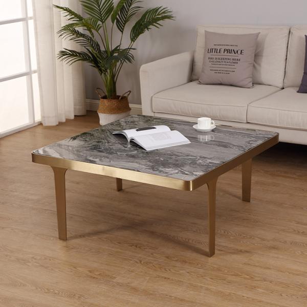 Quality Square Stainless Steel Central Coffee Table Satin Finish Marble Top Tea Table for sale