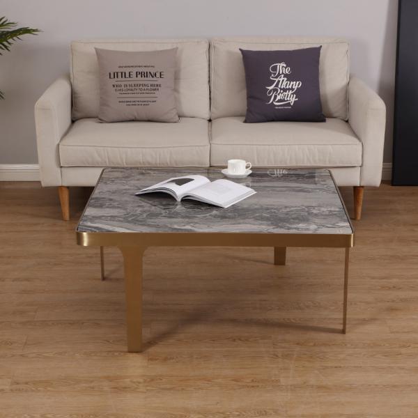 Quality Square Stainless Steel Central Coffee Table Satin Finish Marble Top Tea Table for sale