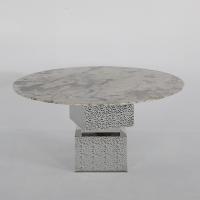 China Matte Silver Marble Counter Height Dining Table 1500mm Round Stainless Steel Base for sale