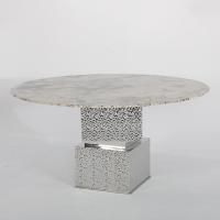China Matte Silver Marble Counter Height Dining Table 1500mm Round Stainless Steel Base for sale