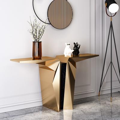 Cina Console in acciaio inossidabile Tavolo Muro Tavolo forma ala angelico con base in oro spazzolato Hotel Villa e uso in soggiorno in vendita