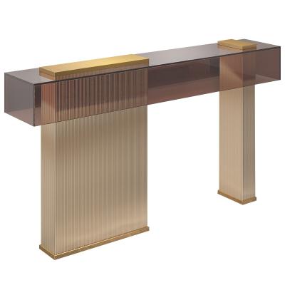 Rectángulo de acero inoxidable mesa de entrada de la pared de la mesa de la base de oro de metal cepillado acrílico de la parte superior del hotel Villa y uso de la sala de estar