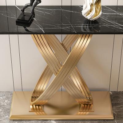 China Customized Brass And Marble Console Table Satin Finish Ss Console Table for sale