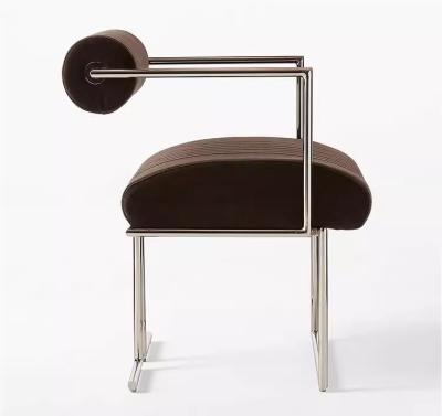 Cina Sedie da pranzo imbottite in acciaio inossidabile Armchair marrone a telaio metallico in vendita