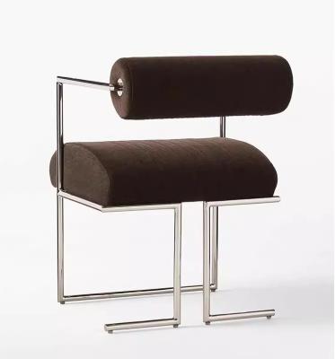 Cina Sedie da pranzo imbottite in acciaio inossidabile Armchair marrone a telaio metallico in vendita