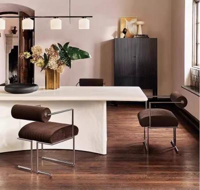 Cina Sedie da pranzo imbottite in acciaio inossidabile Armchair marrone a telaio metallico in vendita