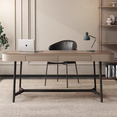 China Iron Leg Solid Oak Writing Table Lacquer Finish Wooden Office Table for sale