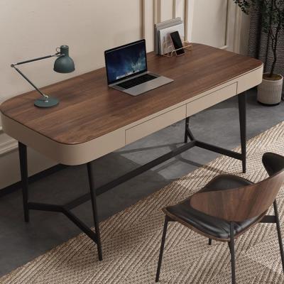 China Iron Leg Solid Oak Writing Table Lacquer Finish Wooden Office Table for sale