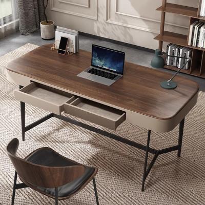 China Iron Leg Solid Oak Writing Table Lacquer Finish Wooden Office Table for sale