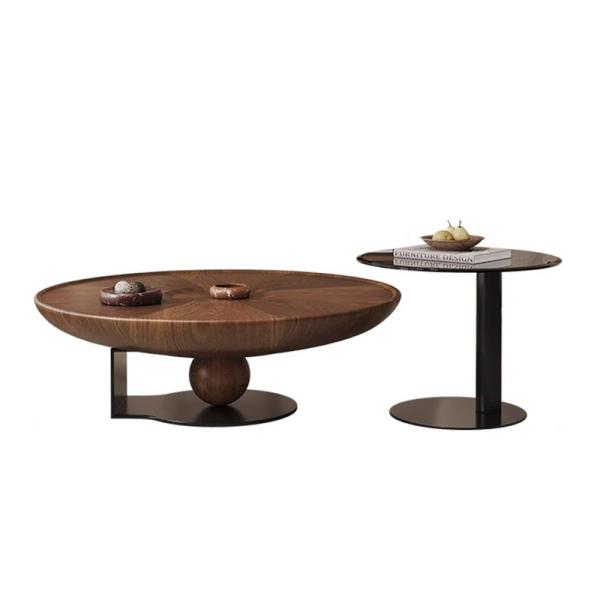Quality Oak Veneer Central Round Coffee Table Natural Wood Top Metal Legs For Living for sale