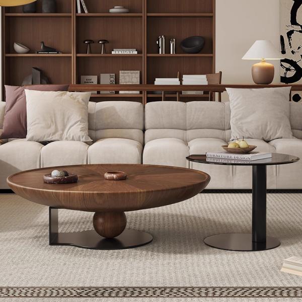 Quality Oak Veneer Central Round Coffee Table Natural Wood Top Metal Legs For Living for sale