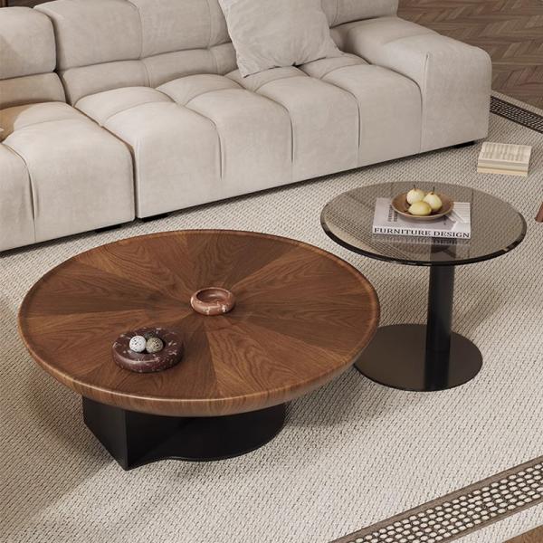 Quality Oak Veneer Central Round Coffee Table Natural Wood Top Metal Legs For Living for sale