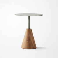 China Oak Veneer Round End Table Iron Panel Top Solid Wood Legs Side Table 450mm Diameter for sale