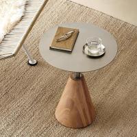 China Oak Veneer Round End Table Iron Panel Top Solid Wood Legs Side Table 450mm Diameter for sale
