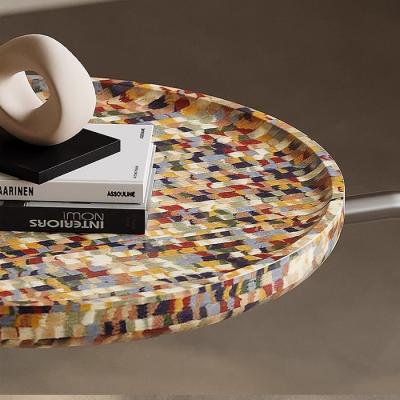 China Mesa de extremo de acero inoxidable de colores con base metálica de madera en venta