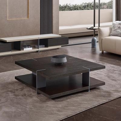 Cina Tavolo da caffè in legno di quercia Tavolo da caffè quadrato con gambe in acciaio inossidabile in vendita
