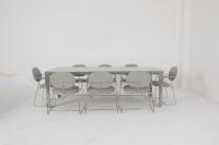 China Customizable Ceramic Top Dining Table with Stainless Steel Base for Hotel Use for sale