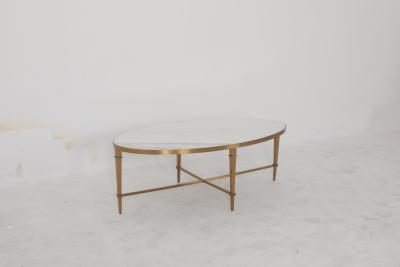 China Matte Finished Brushed Gold Stainless Steel Table Hotel Coffee Table With Natural Marble Top for sale