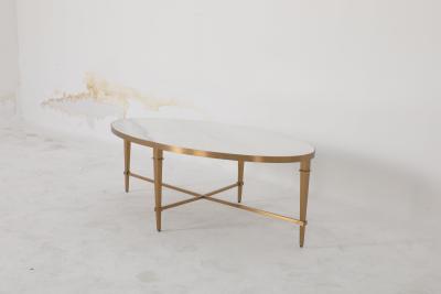 China Matte Finished Brushed Gold Stainless Steel Table Hotel Coffee Table With Natural Marble Top for sale