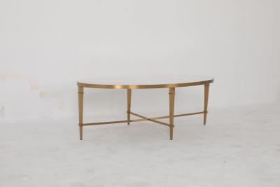 China Matte Finished Brushed Gold Stainless Steel Table Hotel Coffee Table With Natural Marble Top for sale