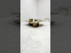 Mesa central de café de aço inoxidável com borracha de ouro satinado acabamento de mármore superior
