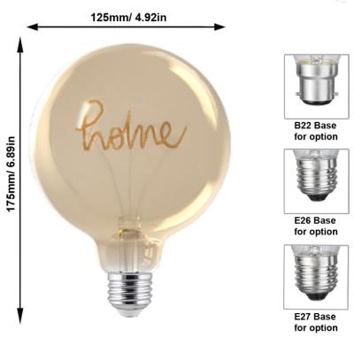Cina casa flessibile Amber Vintage Light Bulbs della lettera della lampadina G125 di 2200K LED 125*175mm in vendita